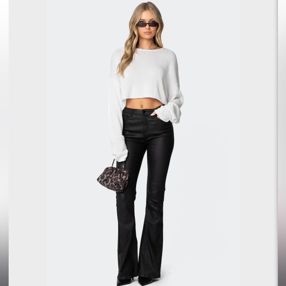Edikted | Pants & Jumpsuits | Edikted Black Faux Leather Flare Pants ...